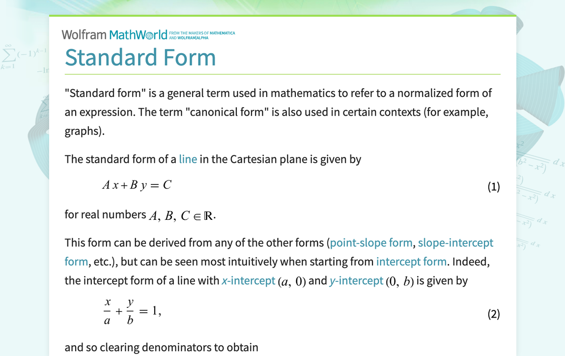 Standard Form -- from Wolfram MathWorld