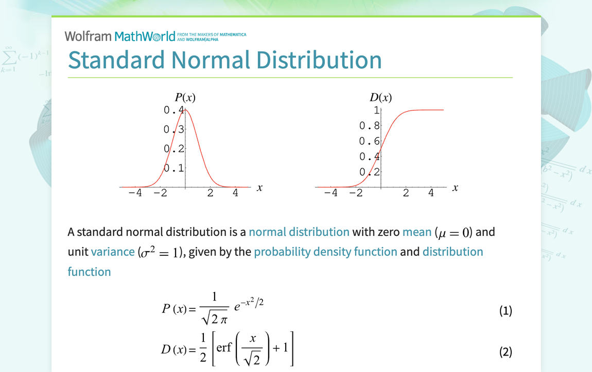 Standard Normal Distribution Standard Normal Distribution