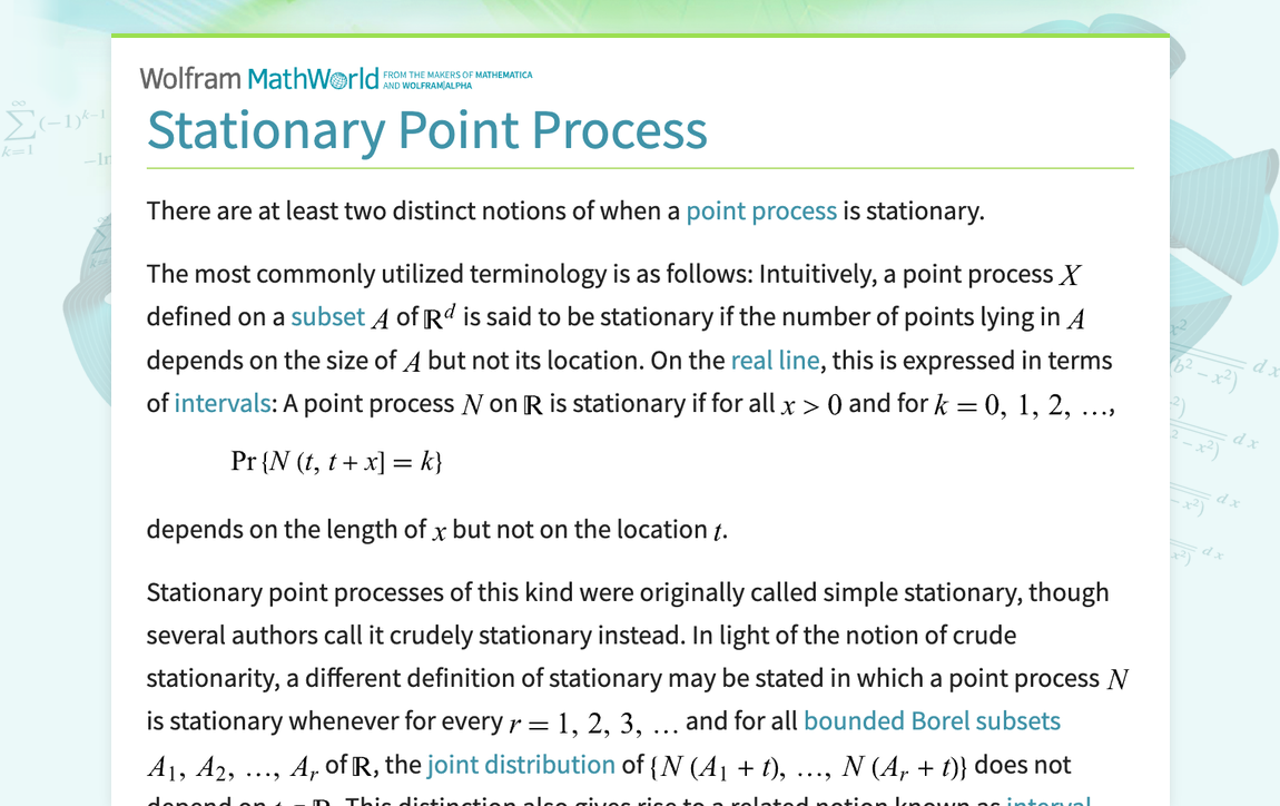 Stationary Point Process -- from Wolfram MathWorld
