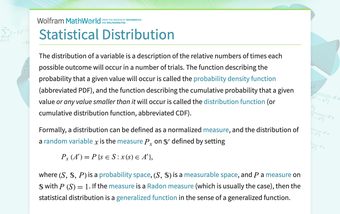 Statistical Distribution -- from Wolfram MathWorld