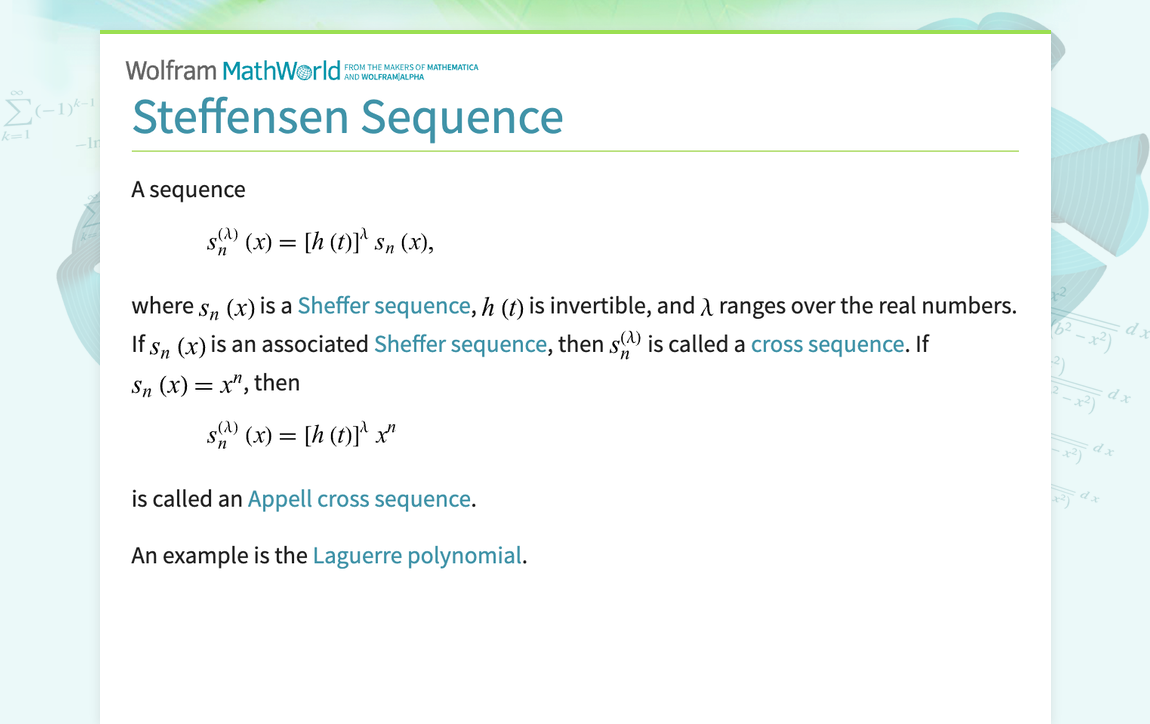 Steffensen Sequence -- from Wolfram MathWorld