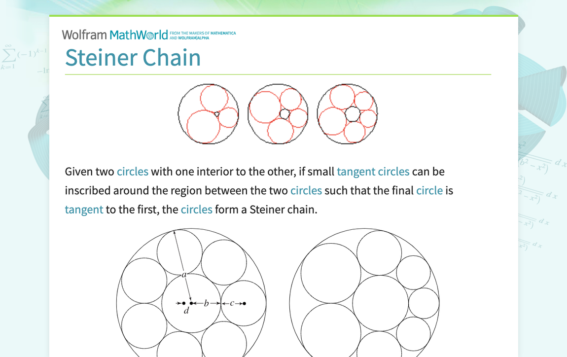 Steiner Chain -- from Wolfram MathWorld