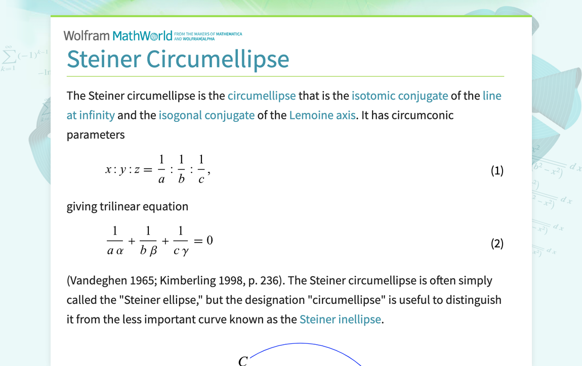 Steiner Circumellipse -- from Wolfram MathWorld
