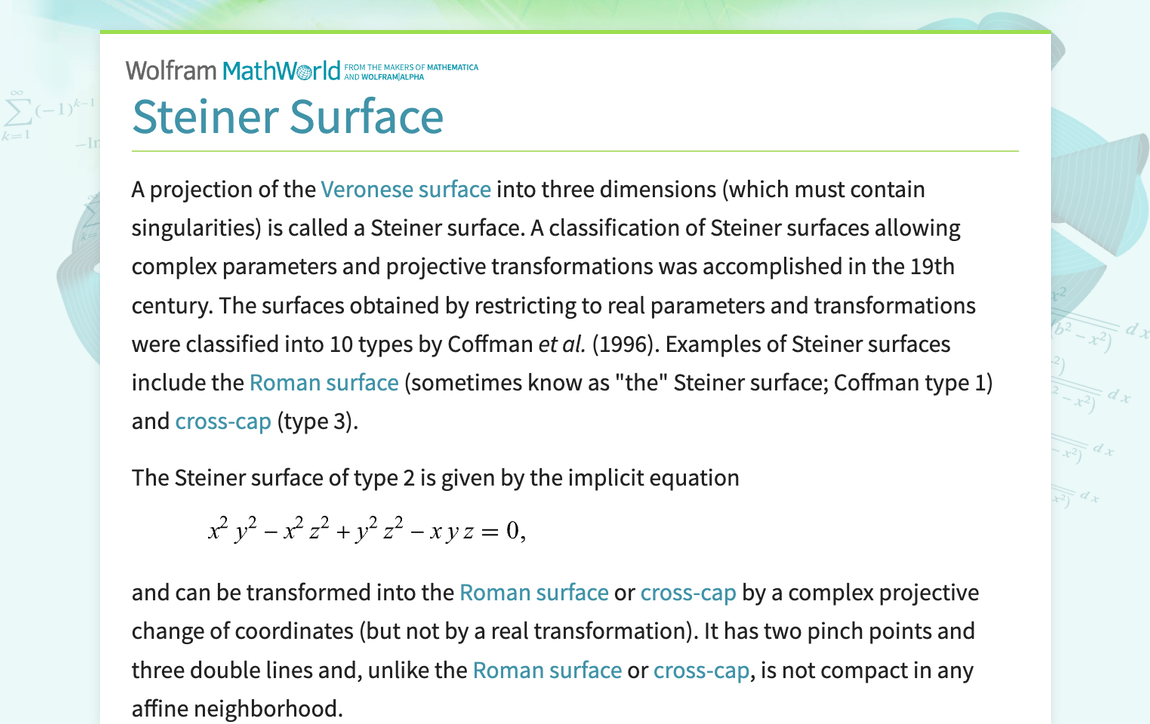 Steiner Surface -- from Wolfram MathWorld