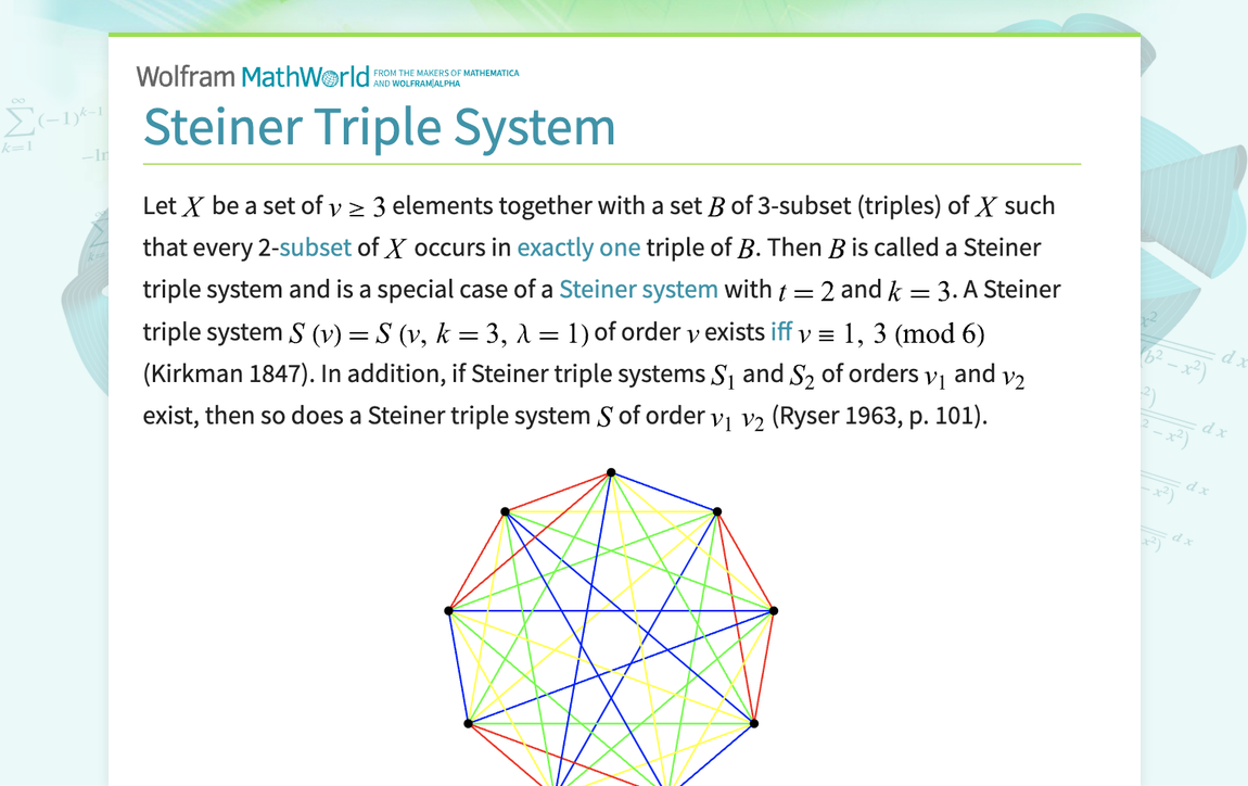 Steiner Triple System -- from Wolfram MathWorld