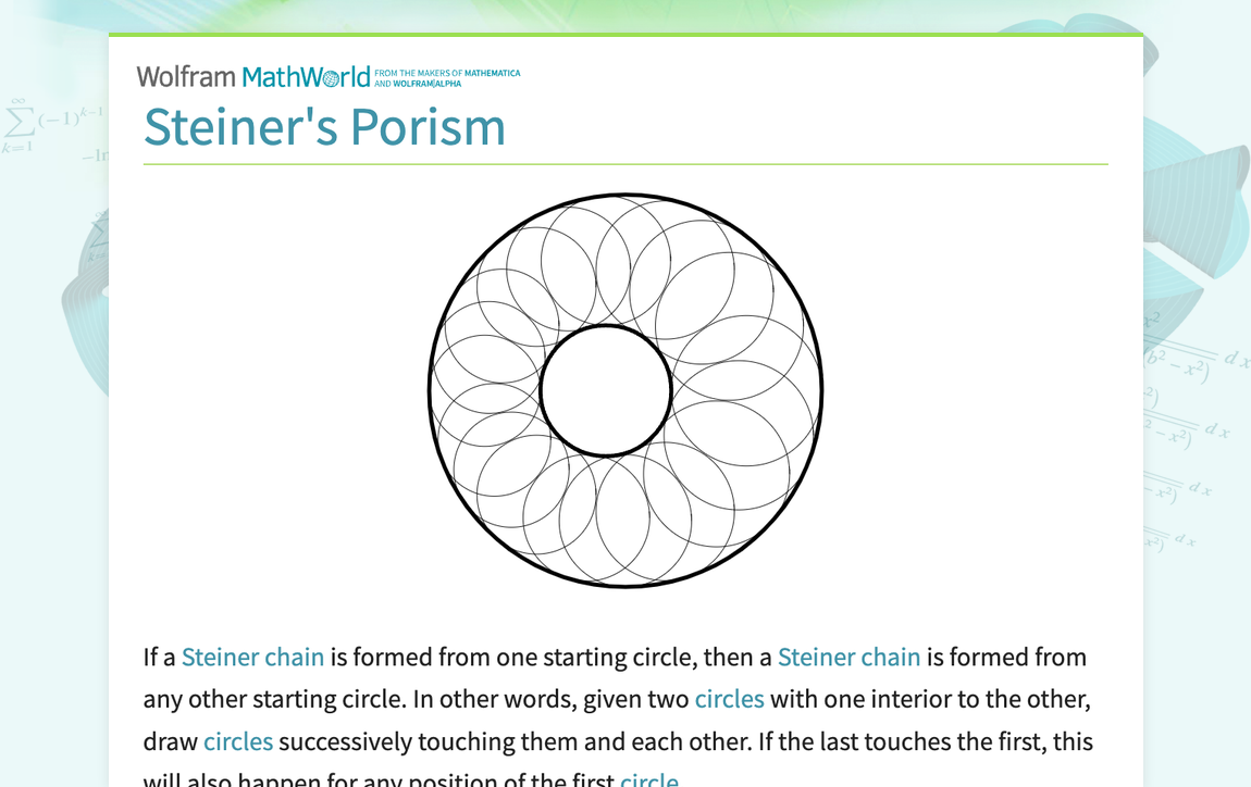 Steiner's Porism -- from Wolfram MathWorld