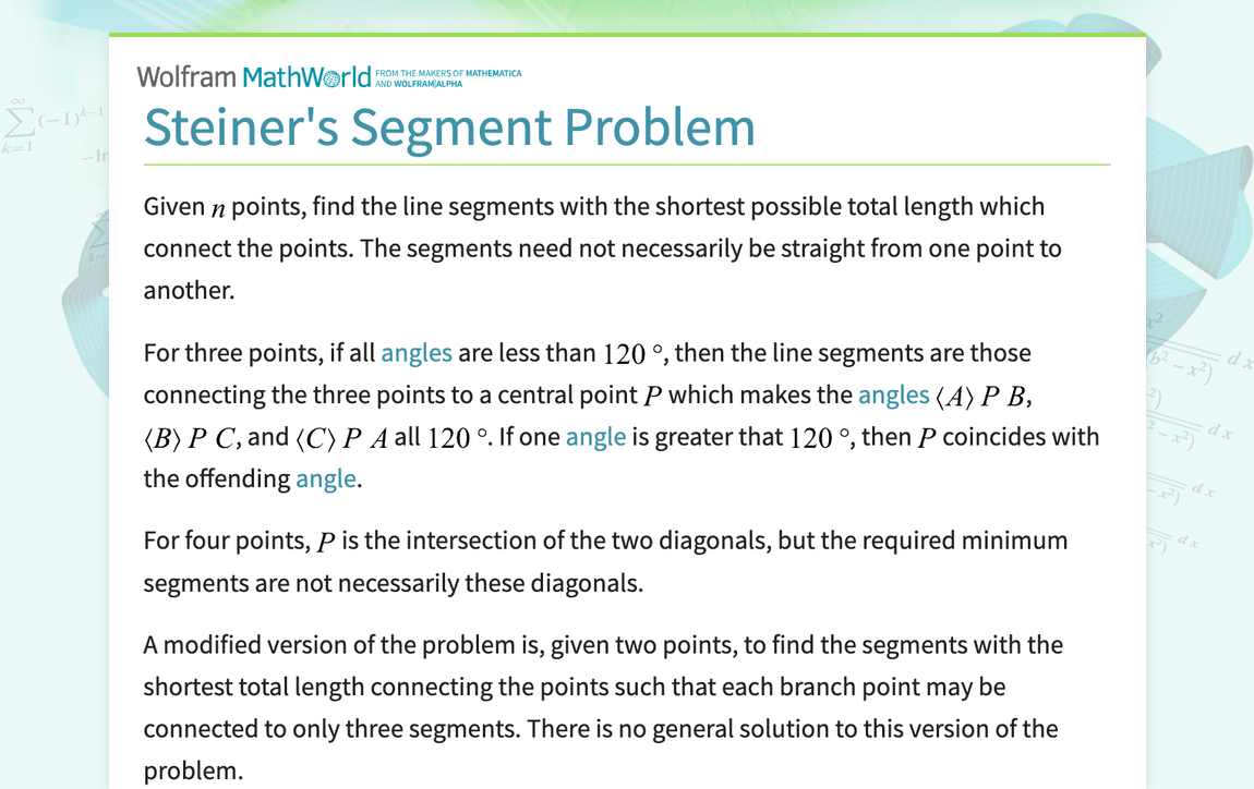 Steiner's Segment Problem -- from Wolfram MathWorld