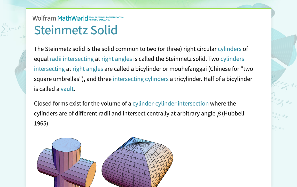 Steinmetz Solid -- from Wolfram MathWorld