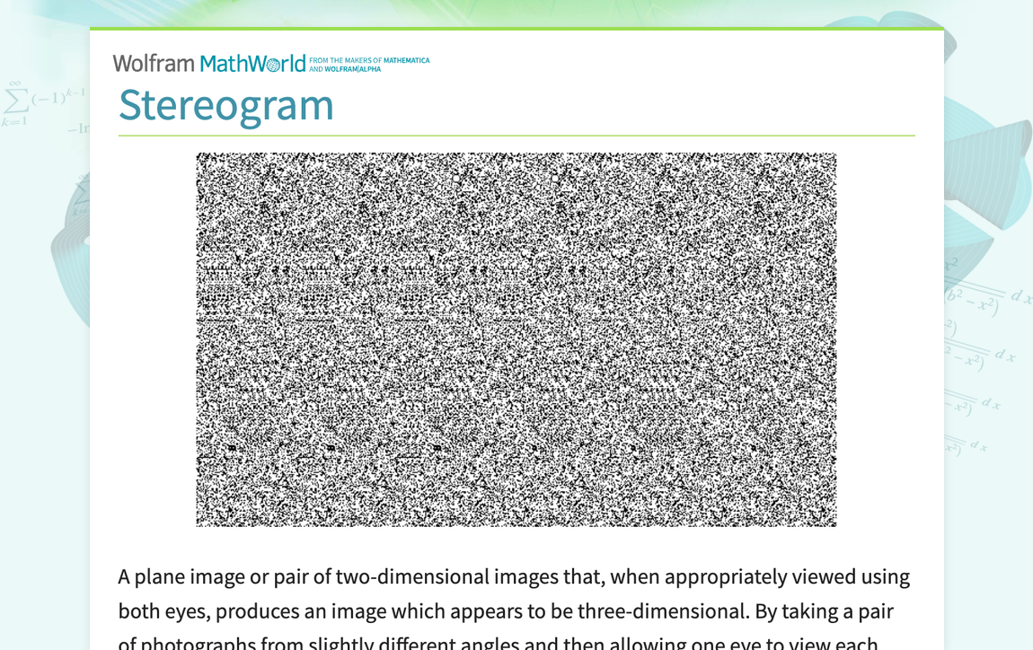 Stereogram -- from Wolfram MathWorld