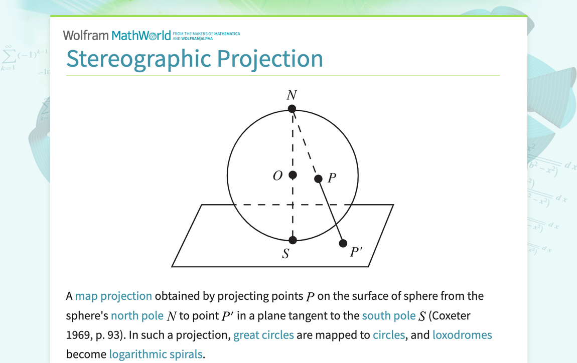Stereographic Projection -- from Wolfram MathWorld