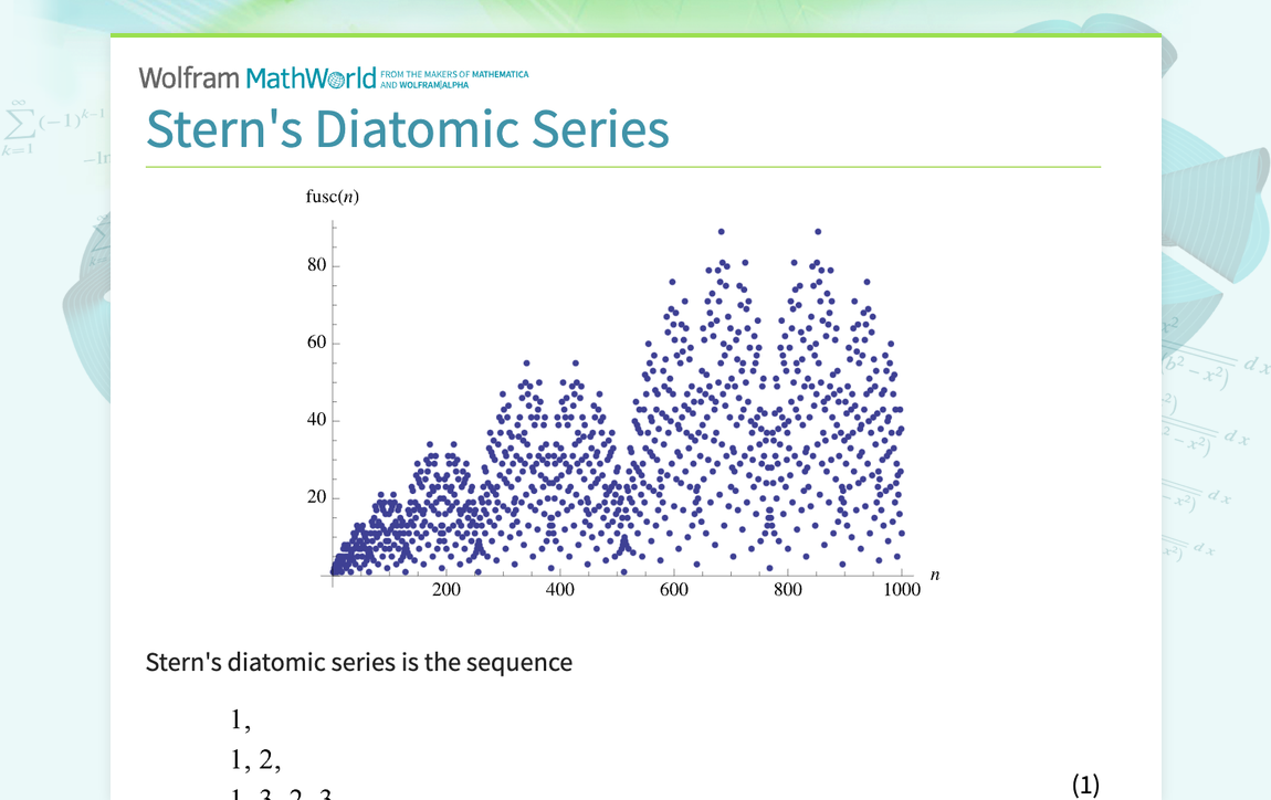 Stern's Diatomic Series -- from Wolfram MathWorld