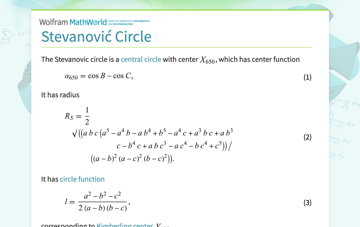 Stevanović Circle -- from Wolfram MathWorld