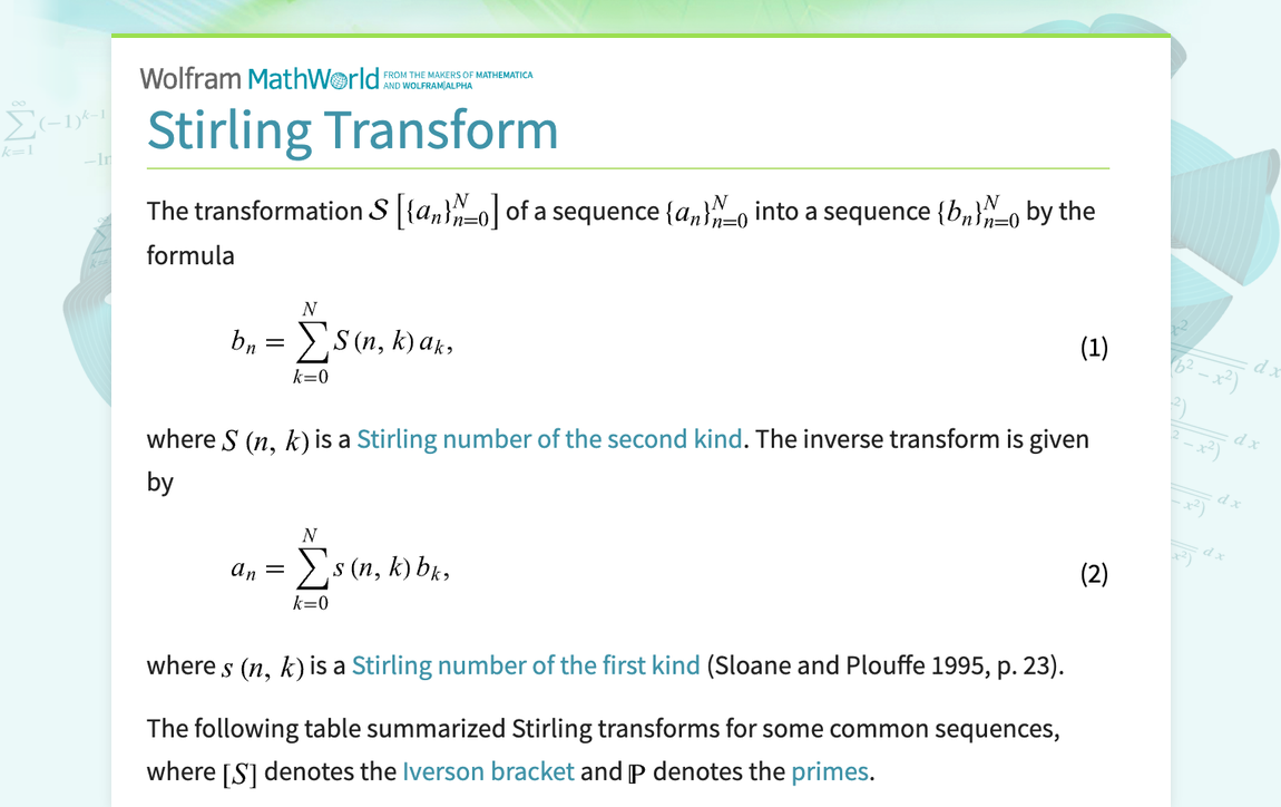 Stirling Transform -- from Wolfram MathWorld