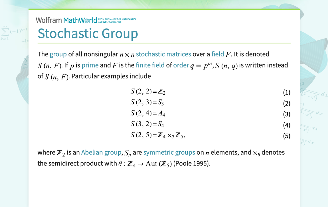 Stochastic Group From Wolfram Mathworld
