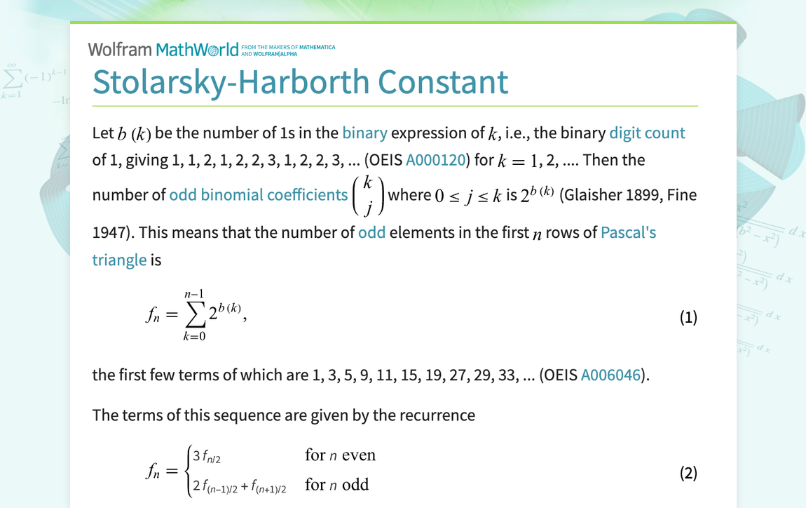 Stolarsky-Harborth Constant -- from Wolfram MathWorld