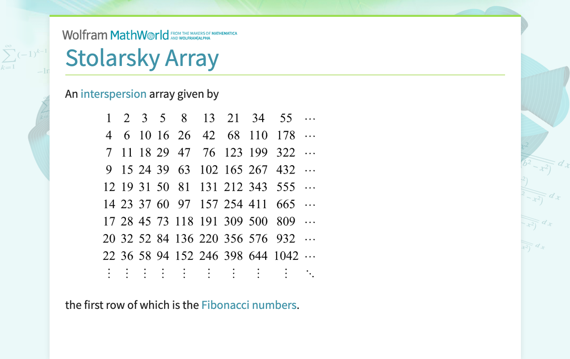 Stolarsky Array -- from Wolfram MathWorld