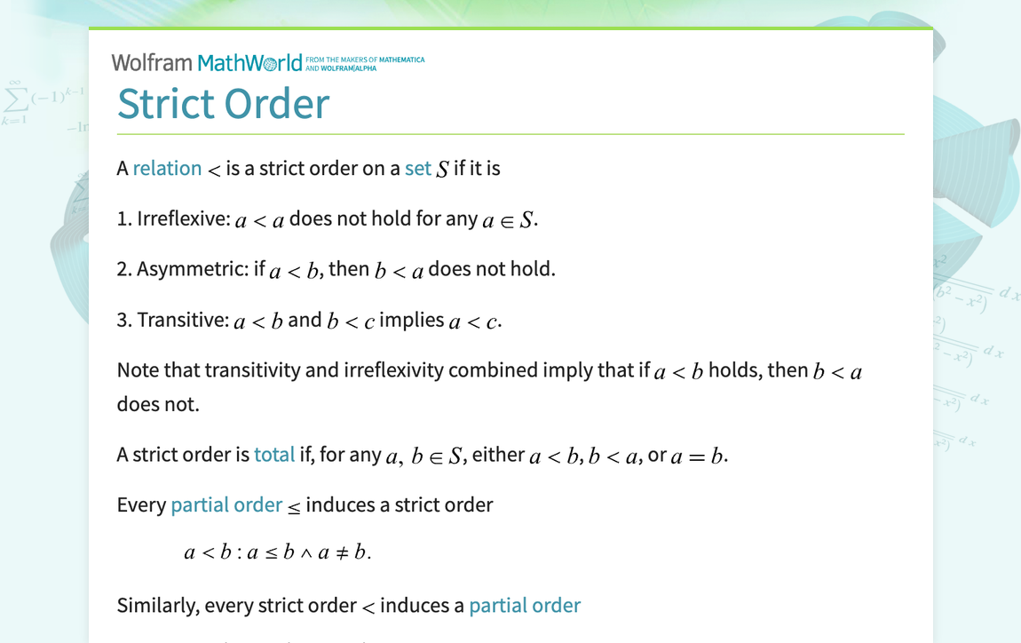 Strict Order -- from Wolfram MathWorld