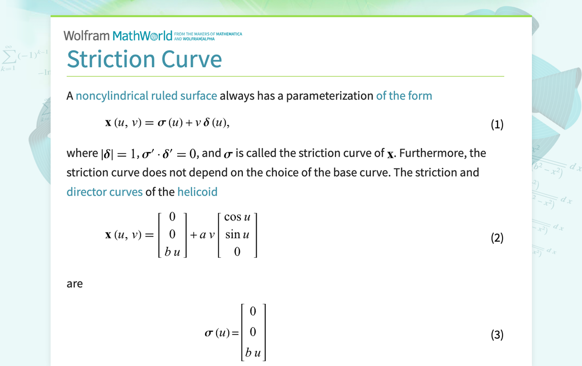 Striction Curve -- from Wolfram MathWorld