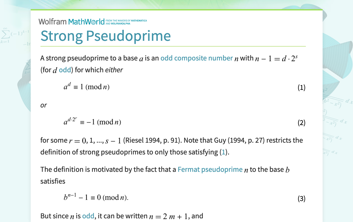 Strong Pseudoprime -- from Wolfram MathWorld