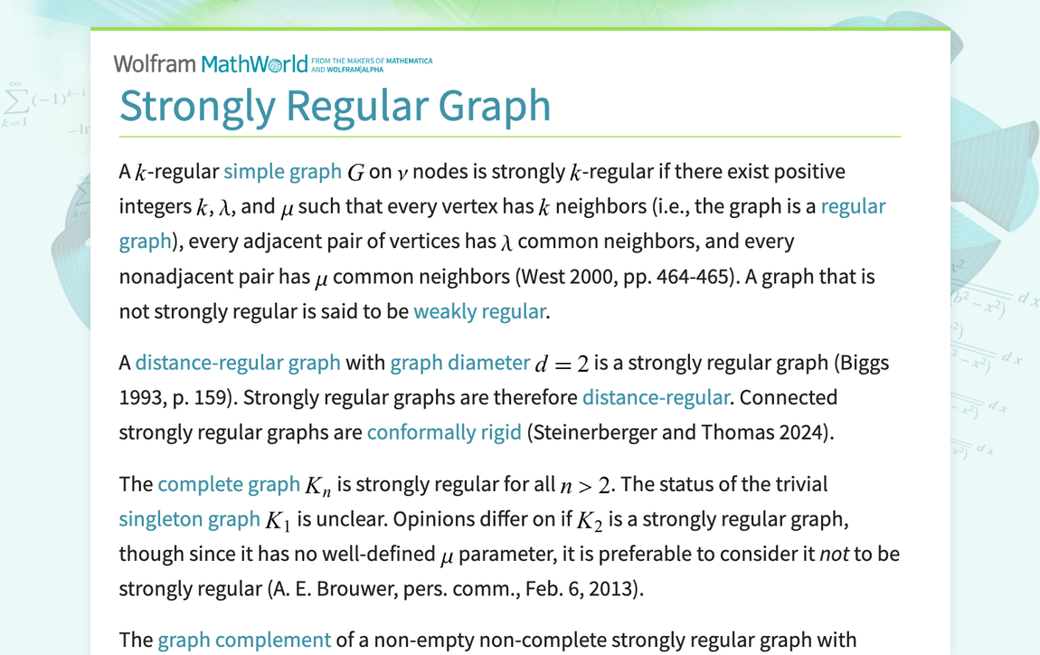 Strongly Regular Graph From Wolfram Mathworld