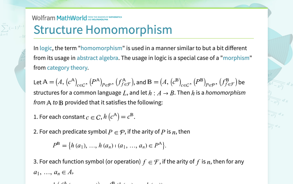 Structure Homomorphism From Wolfram Mathworld