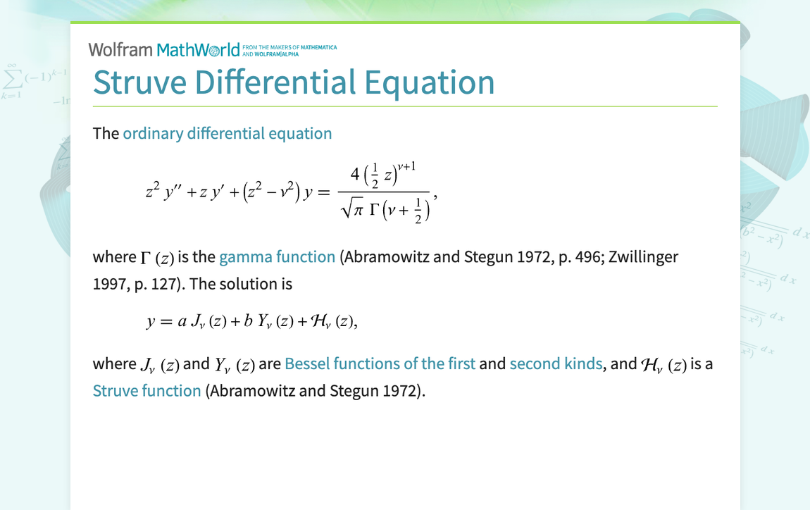 Struve Differential Equation -- from Wolfram MathWorld