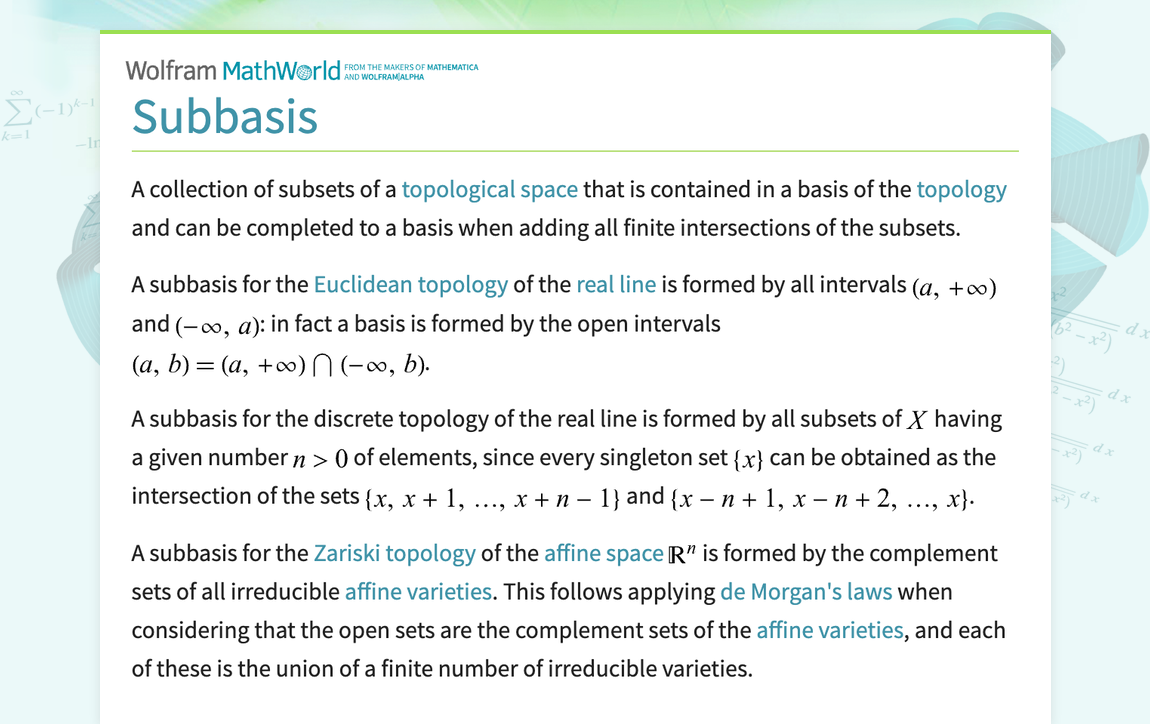 Subbasis -- from Wolfram MathWorld