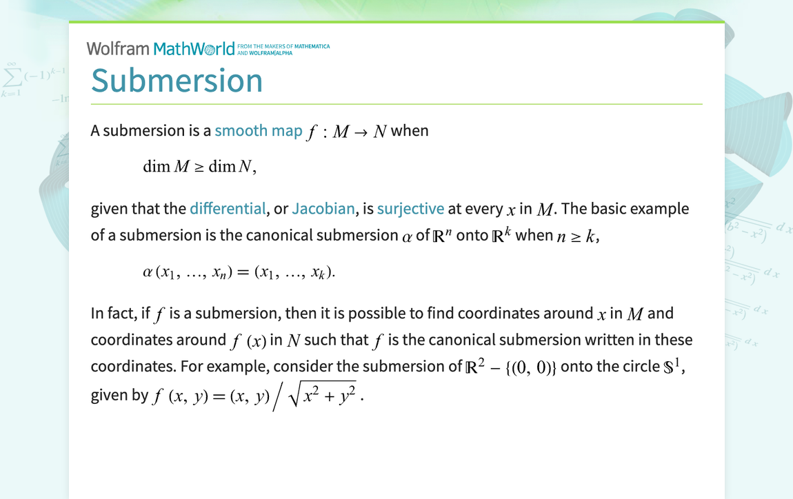 Submersion -- from Wolfram MathWorld