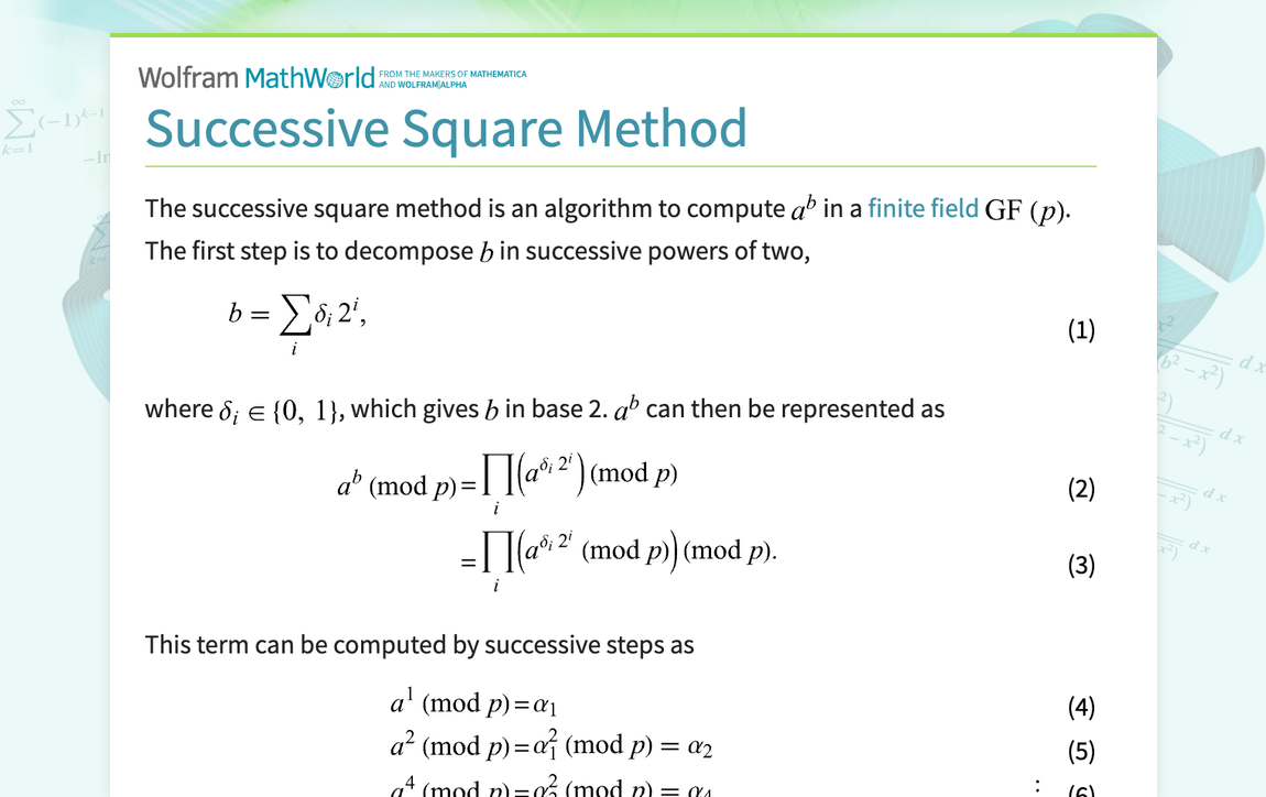 Successive Square Method -- from Wolfram MathWorld