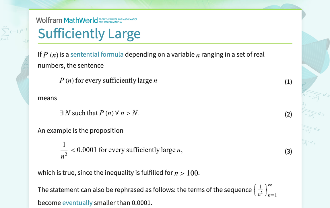 Sufficiently Large -- from Wolfram MathWorld