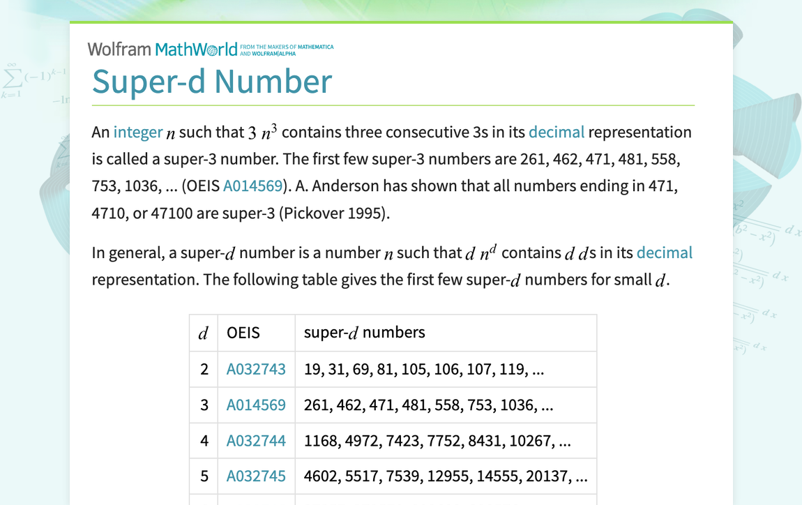 Super-d Number -- from Wolfram MathWorld