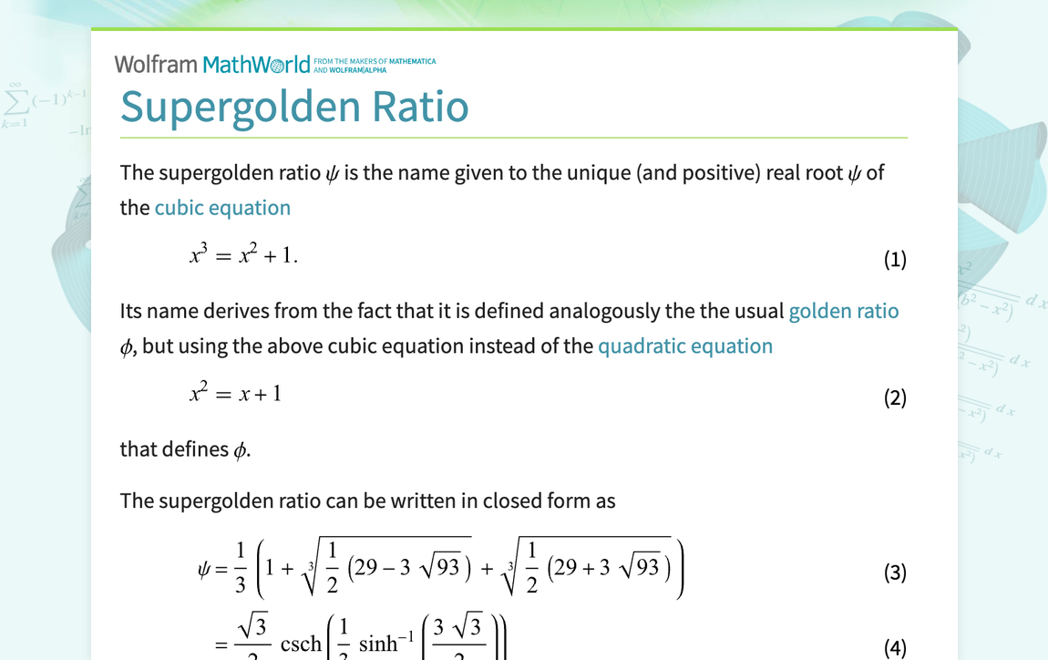 Supergolden Ratio -- from Wolfram MathWorld