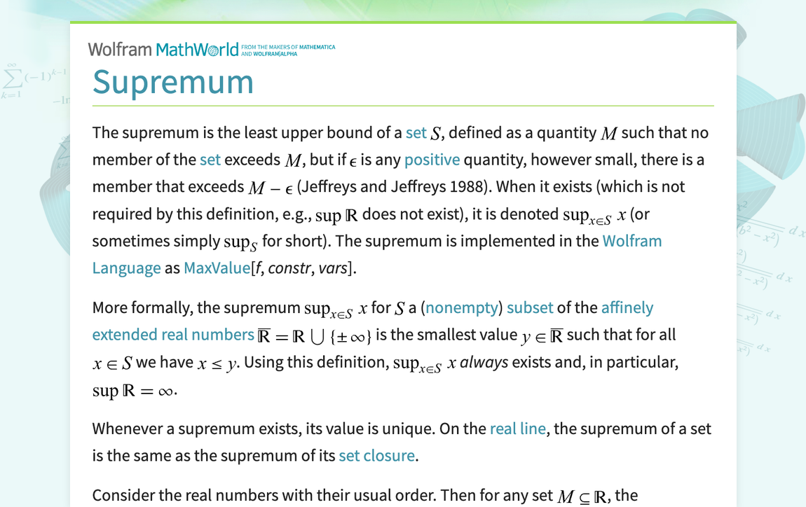 Supremum -- from Wolfram MathWorld