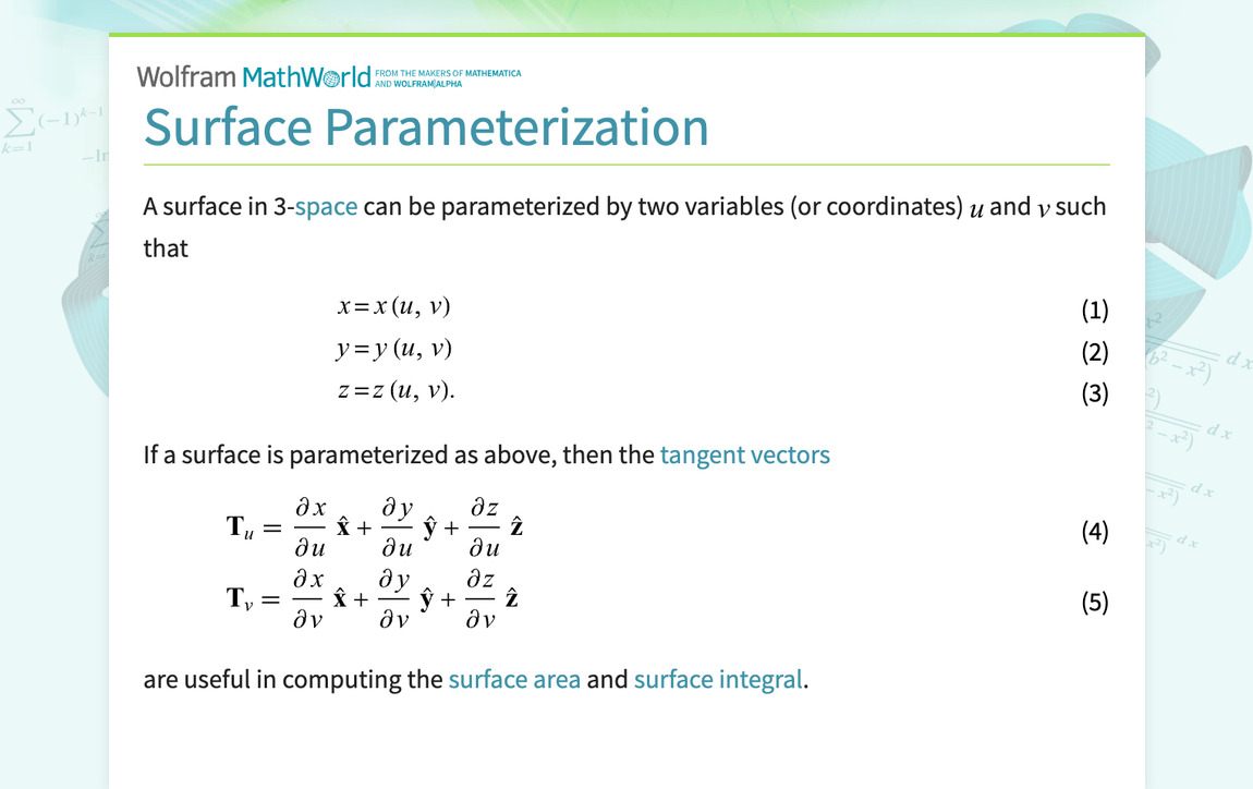 Surface Parameterization From Wolfram Mathworld