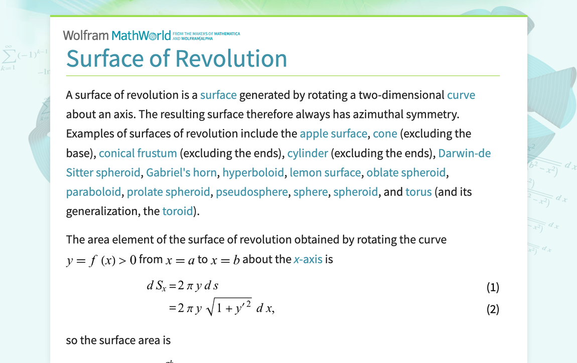 Surface of Revolution -- from Wolfram MathWorld