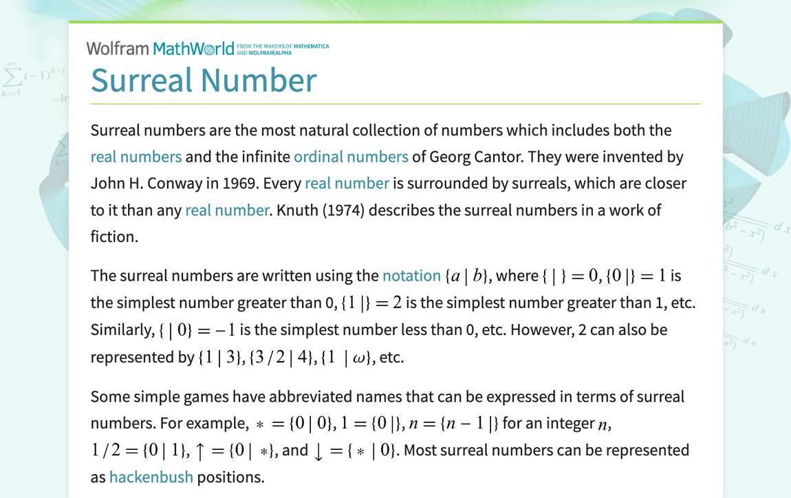 Surreal Number -- from Wolfram MathWorld