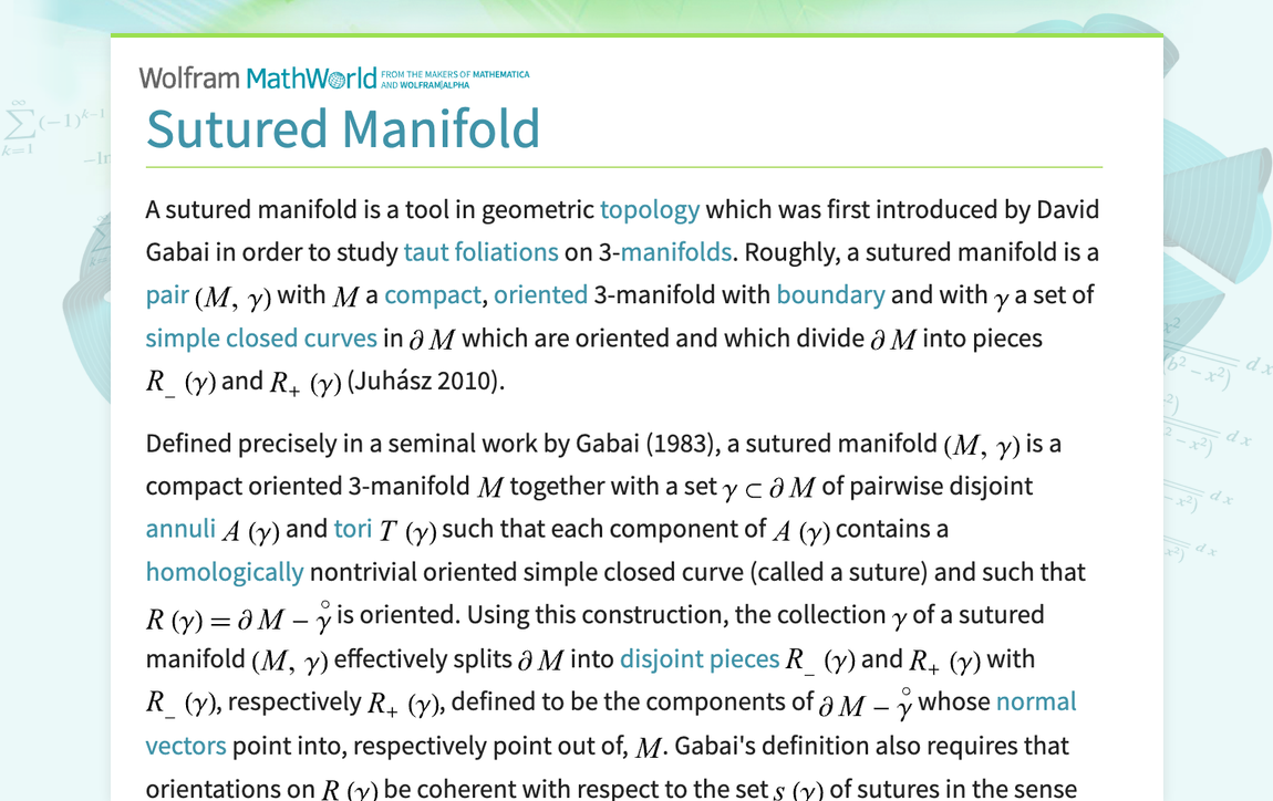 Sutured Manifold -- from Wolfram MathWorld