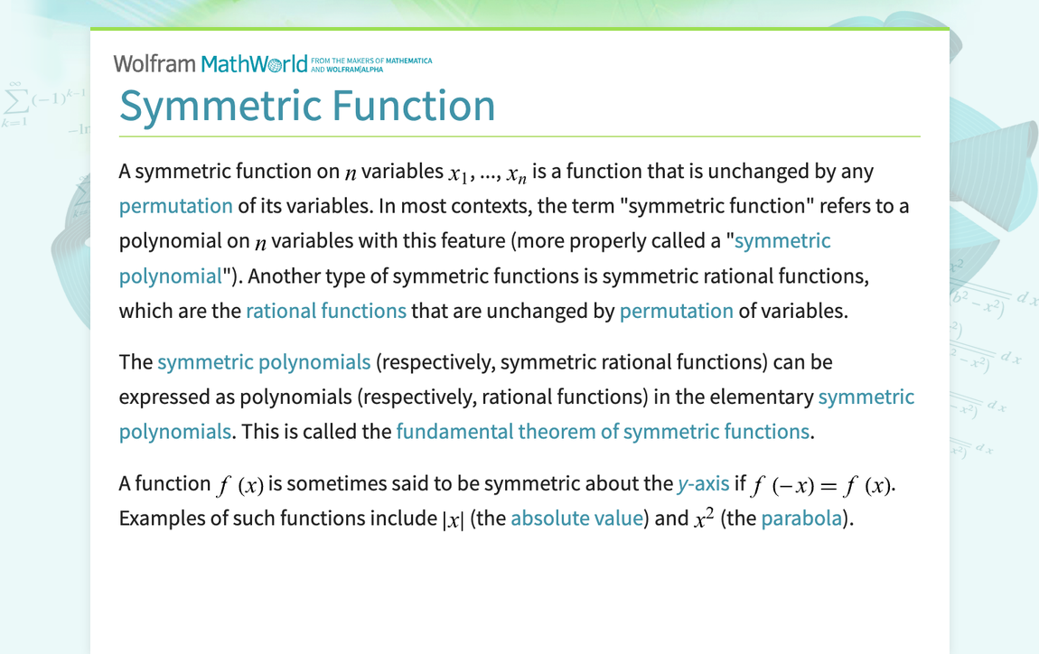 Symmetric Function From Wolfram Mathworld