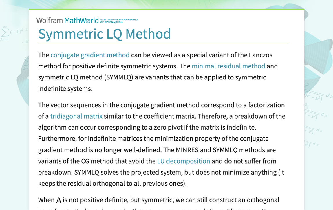 Symmetric LQ Method -- from Wolfram MathWorld