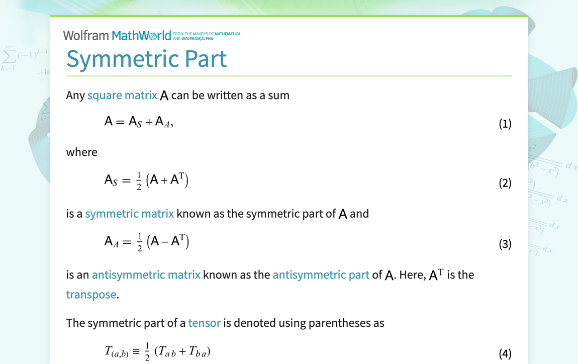 Symmetric Part -- from Wolfram MathWorld