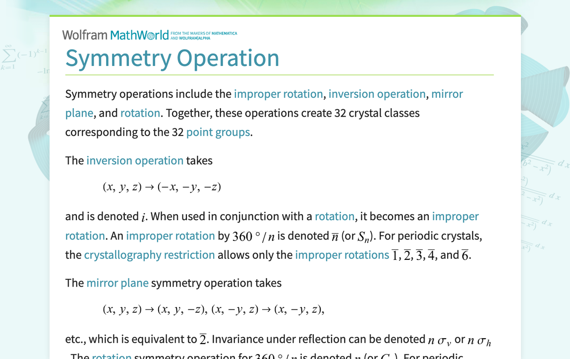 Symmetry Operation -- from Wolfram MathWorld