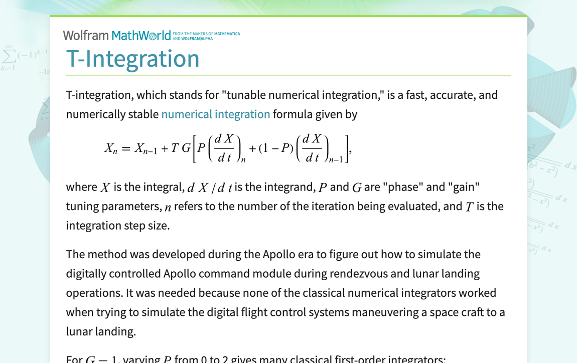T-Integration -- from Wolfram MathWorld
