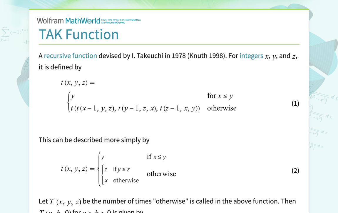 TAK Function -- from Wolfram MathWorld