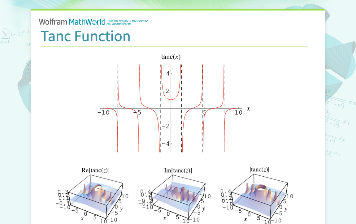 Tanc Function -- from Wolfram MathWorld
