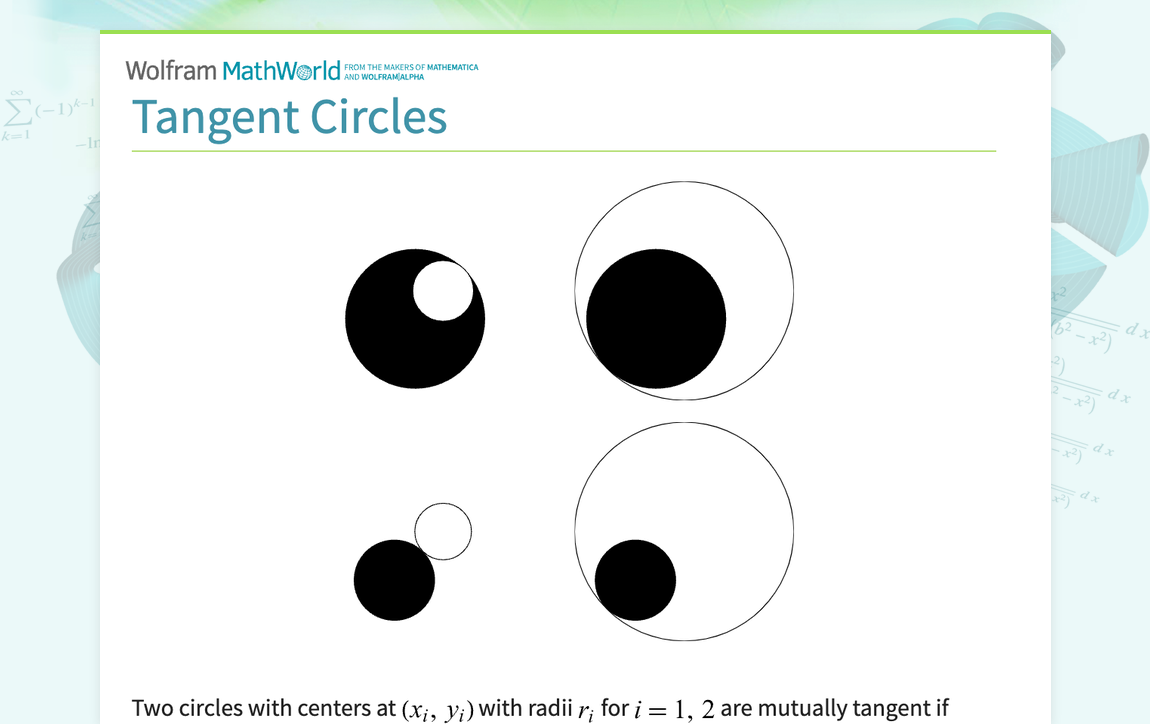 Tangent Circles -- from Wolfram MathWorld