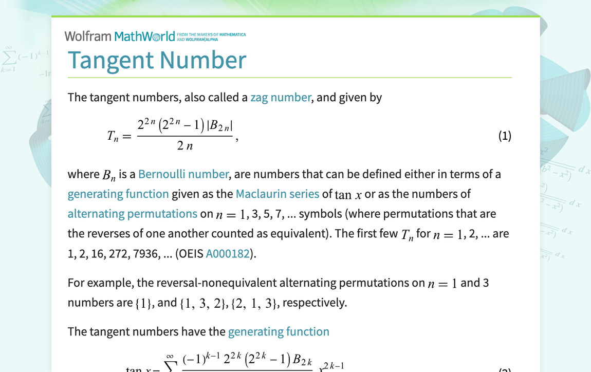 Tangent Number -- from Wolfram MathWorld