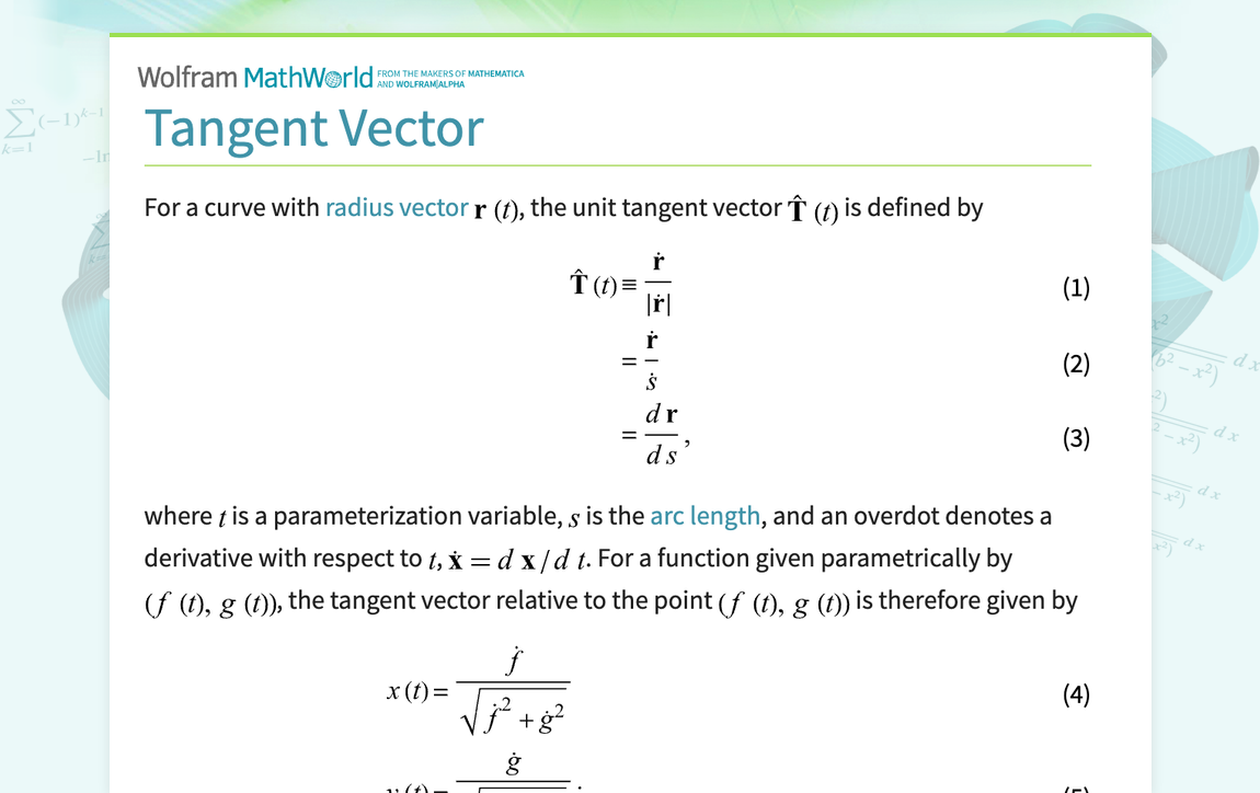 Tangent Vector -- from Wolfram MathWorld