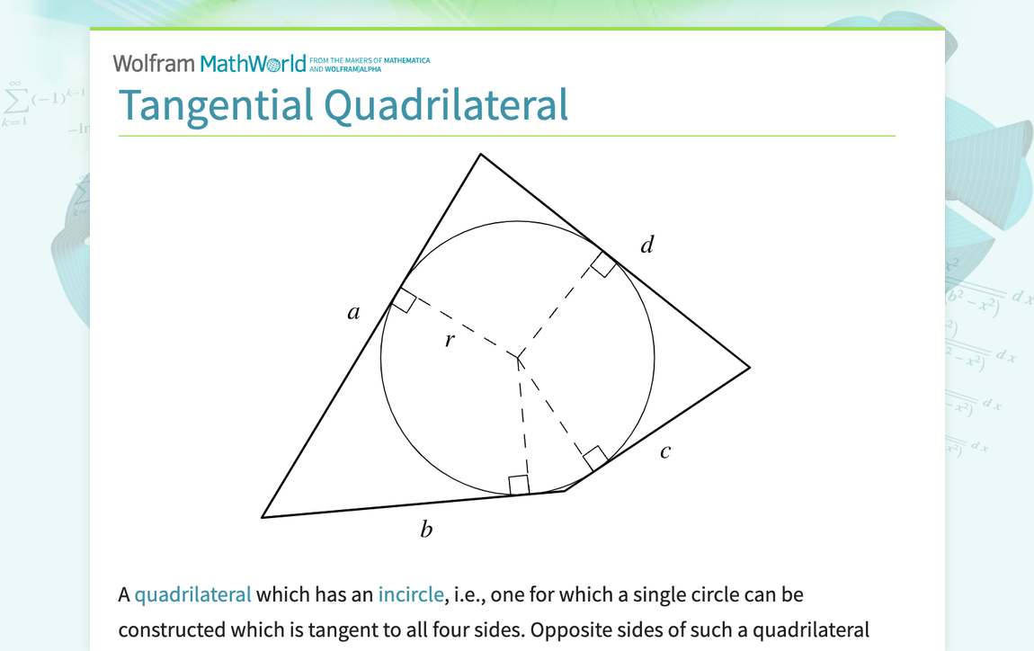 Tangential Quadrilateral -- from Wolfram MathWorld