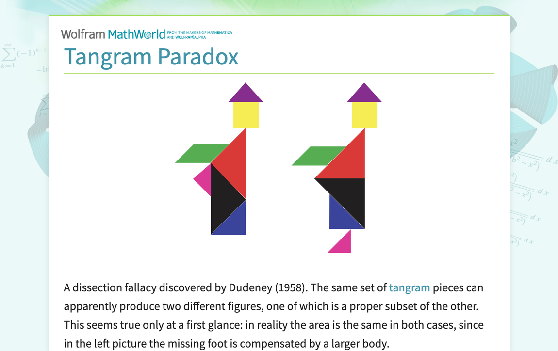 Tangram Paradox -- from Wolfram MathWorld