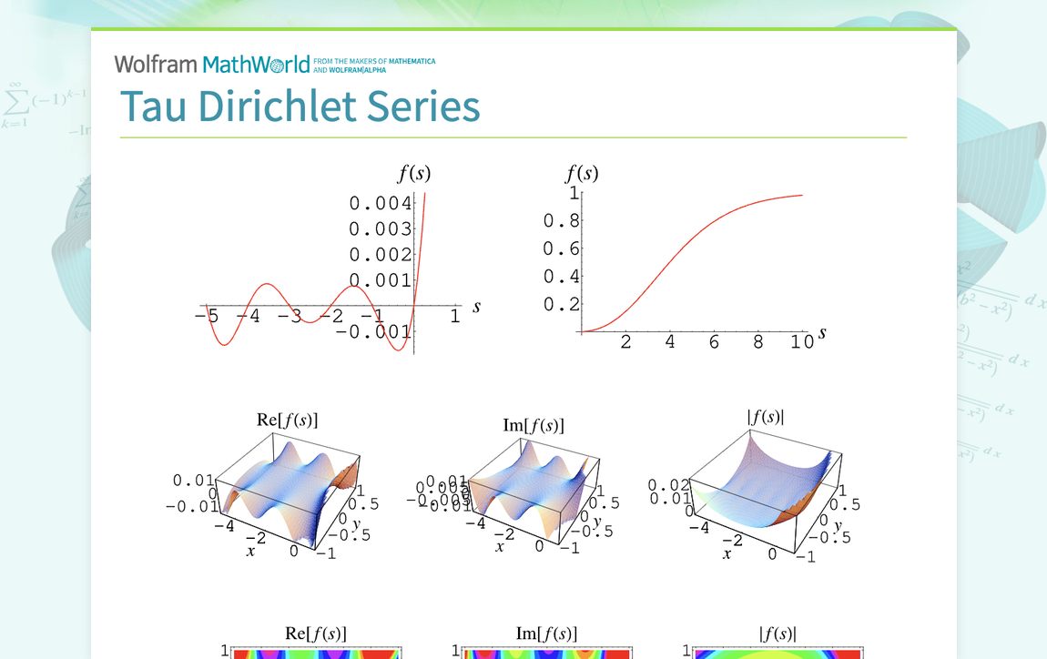 Tau Dirichlet Series -- from Wolfram MathWorld